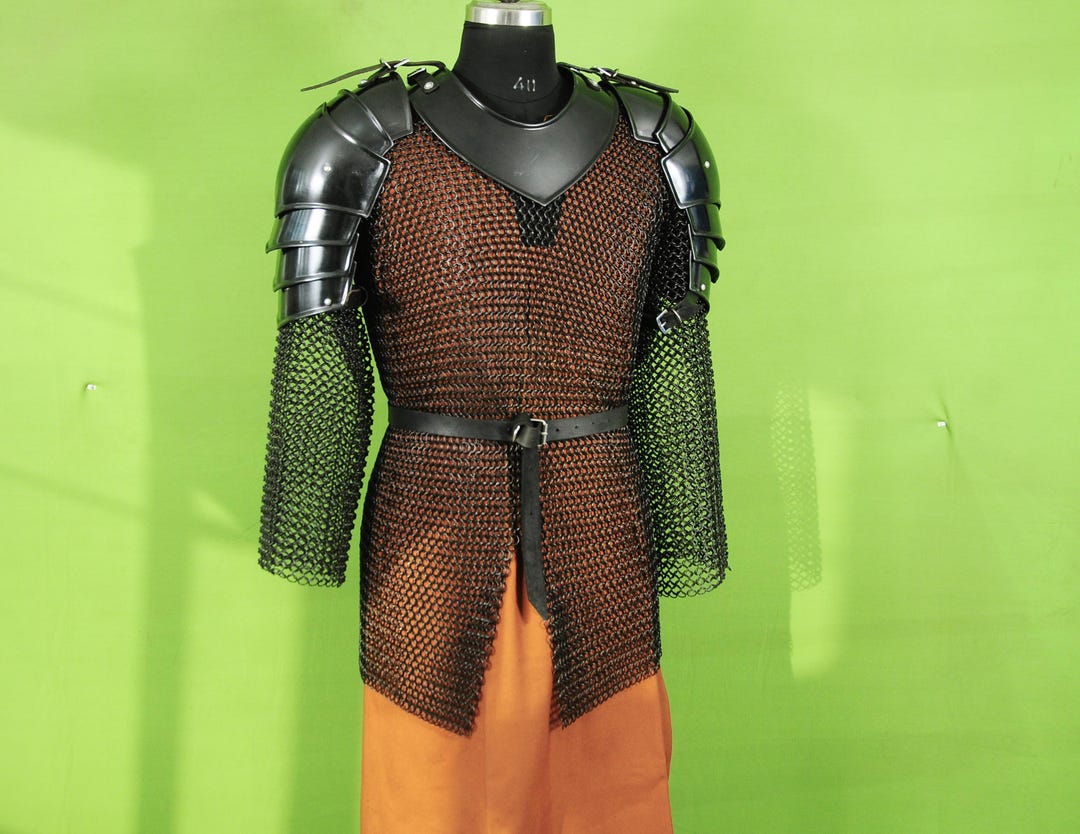 Men's Blackened Steel Chainmail Shoulder Armor Handmade Medieval Knight ...