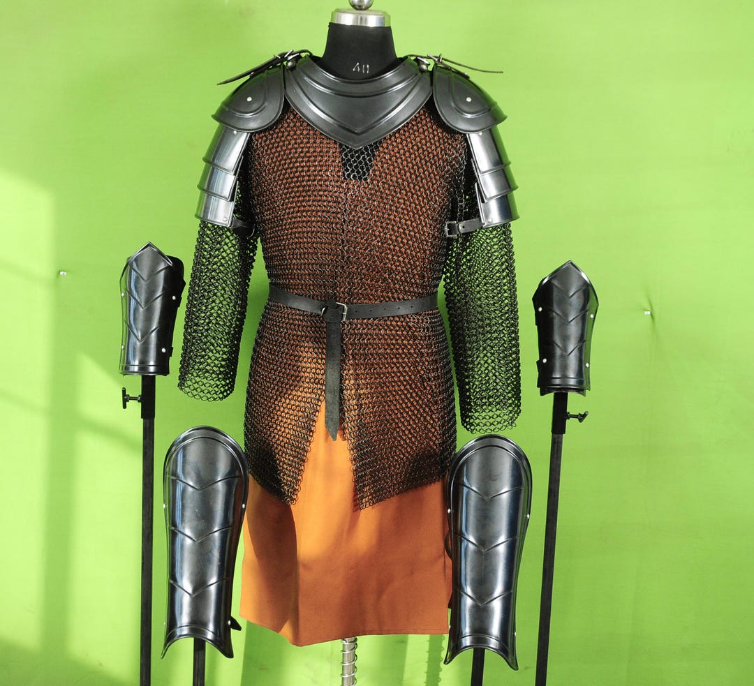 Handmade Men's Blackened Knight Chainmail Armor Set, Medieval LARP ...