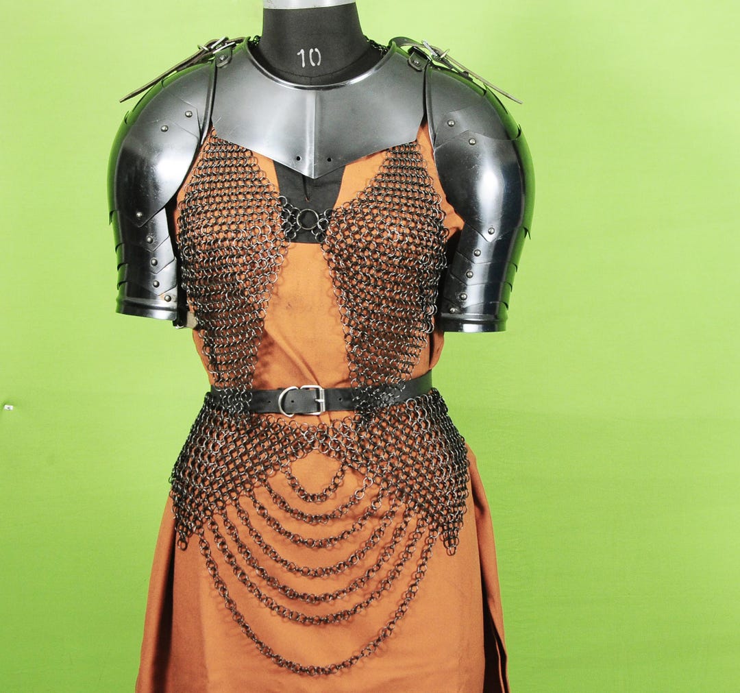 Handmade Blackened Steel Chainmail Pauldron, Women's Medieval Shoulder ...
