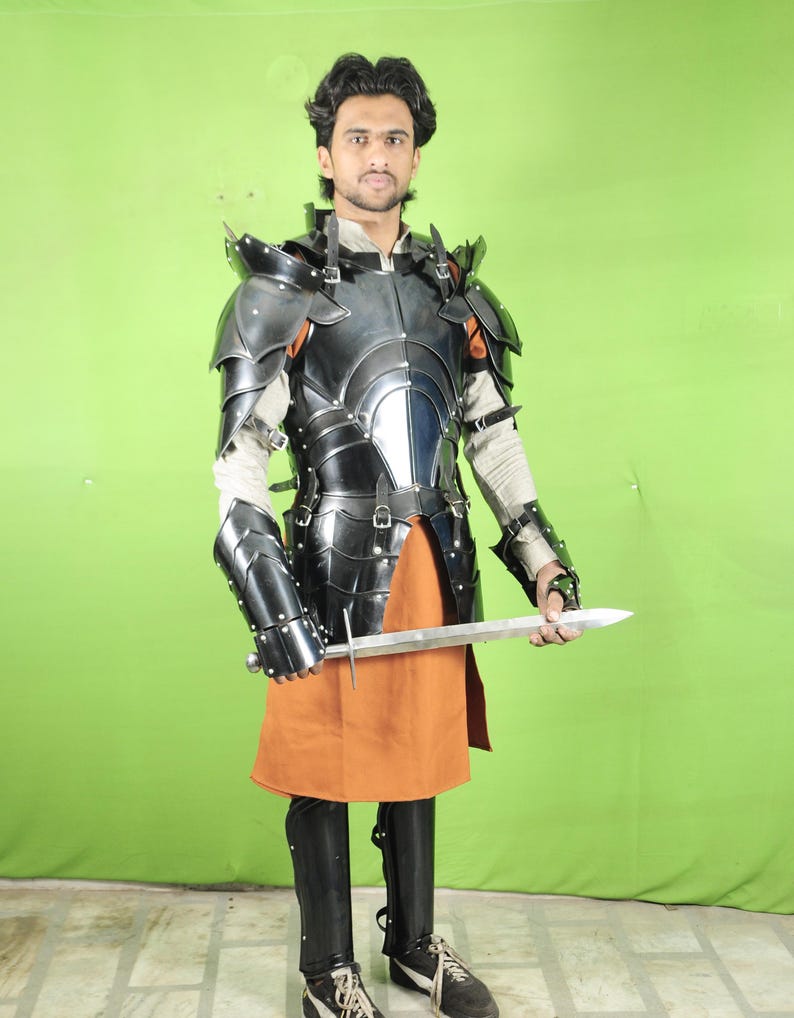 Handmade Blackened Steel Knight Armor, Medieval Full Plate Suit, LARP ...