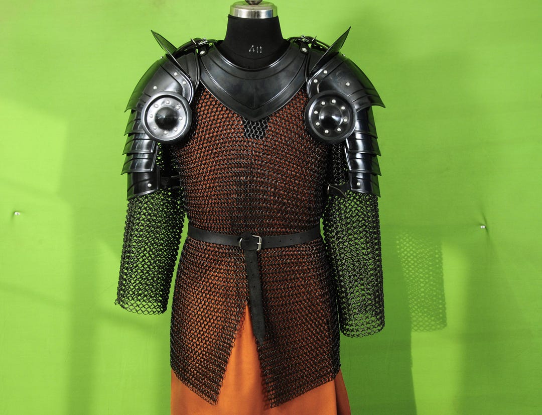Men Blackened Steel Chainmail Shoulder Armor Medieval Knight Pauldron ...