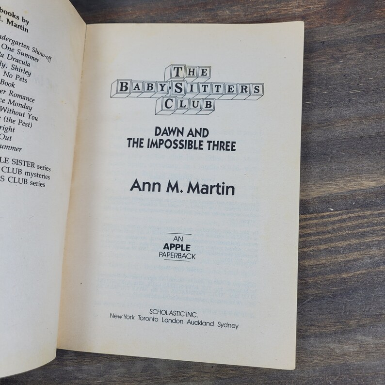 Babysitters Club 5 Dawn and the Impossible Three by Ann M - Etsy