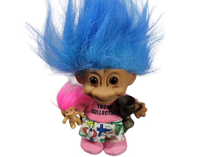 Russ #1 Troll Collector Doll Blue Hair Trophy Mini Troll Dress Vintage ...
