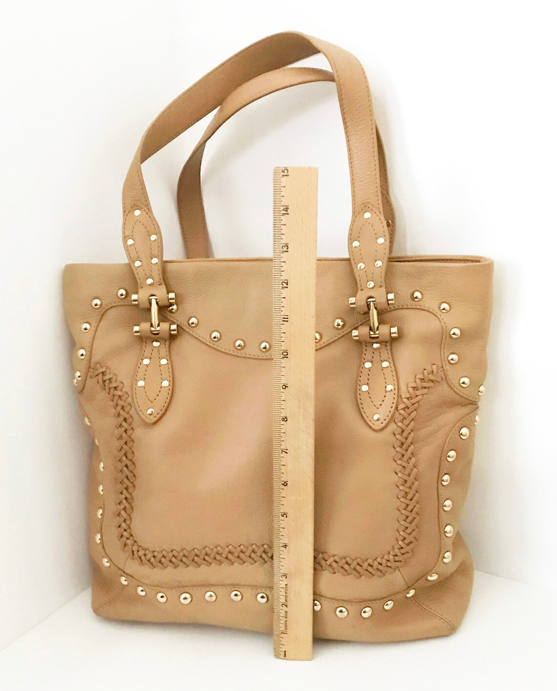 Via Spiga studded tan leather tote bag shoulder bag handbag | Etsy