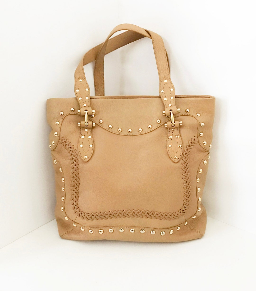Via Spiga Studded Tan Leather Tote Bag Shoulder Bag Handbag - Etsy