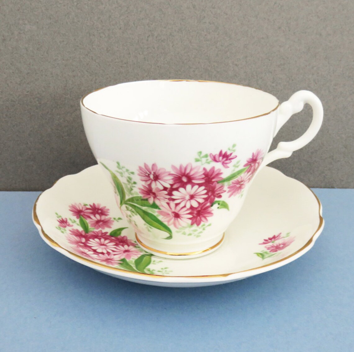 Floral English Tea Set Royal Ascot Pink Red Flower Tea Cup | Etsy