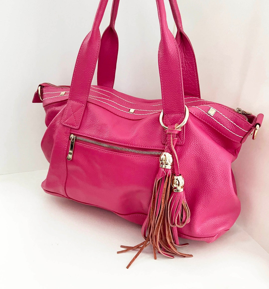 Cuore & Pelle Amelia Rose Pink Pebbled Leather Bag Satchel Purse ...