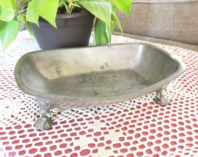 Vintage Antique Pilgrim Solid Pewter Bowl Tray Footed Catch-all Bowl ...