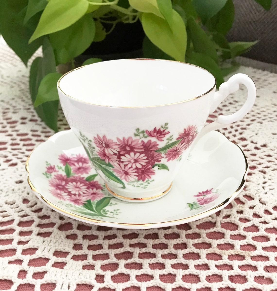 Floral English Tea Set Royal Ascot Pink Red Flower Tea Cup | Etsy