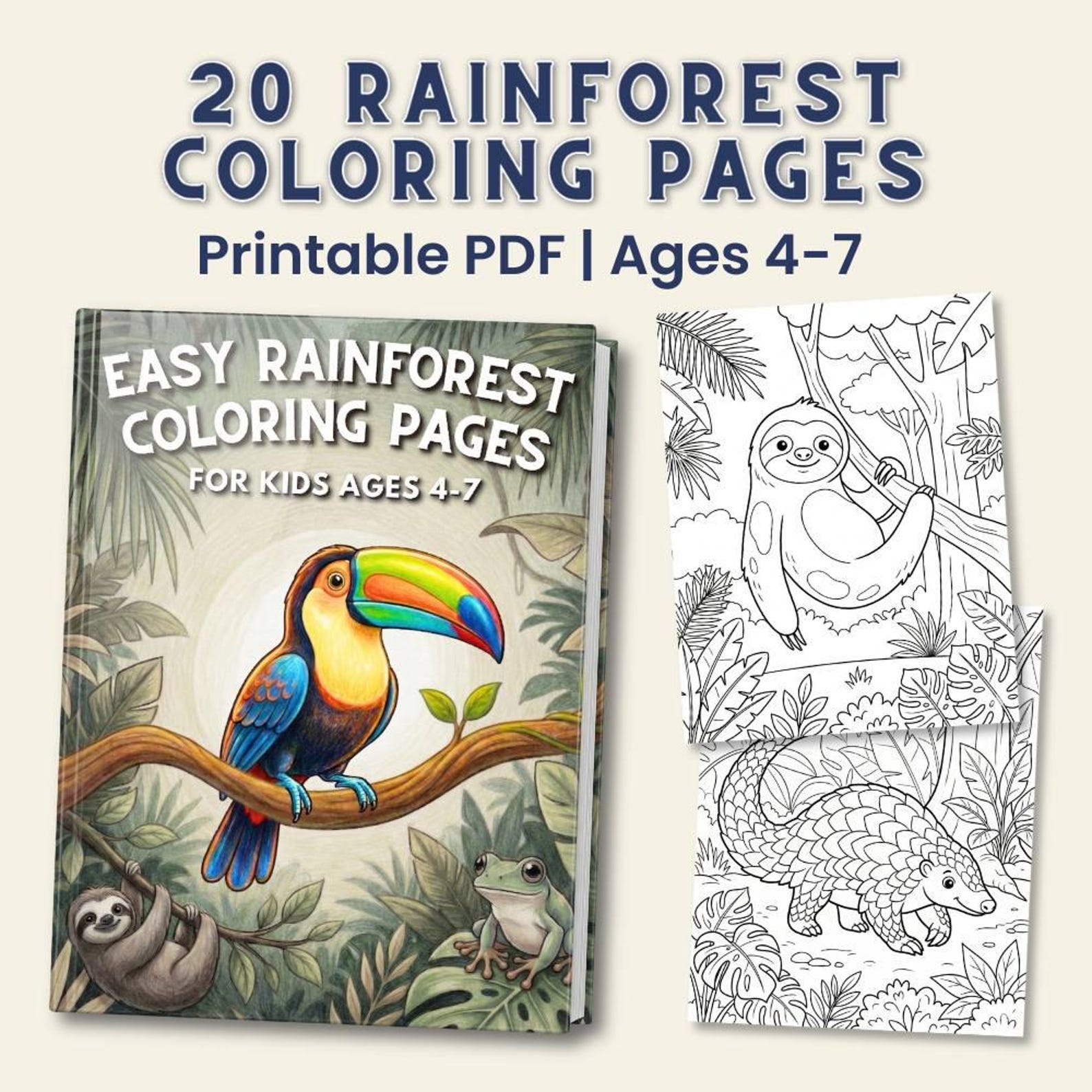 Rainforest Animal Coloring Pages for Kids Ages 4-7, Printable PDF - Etsy