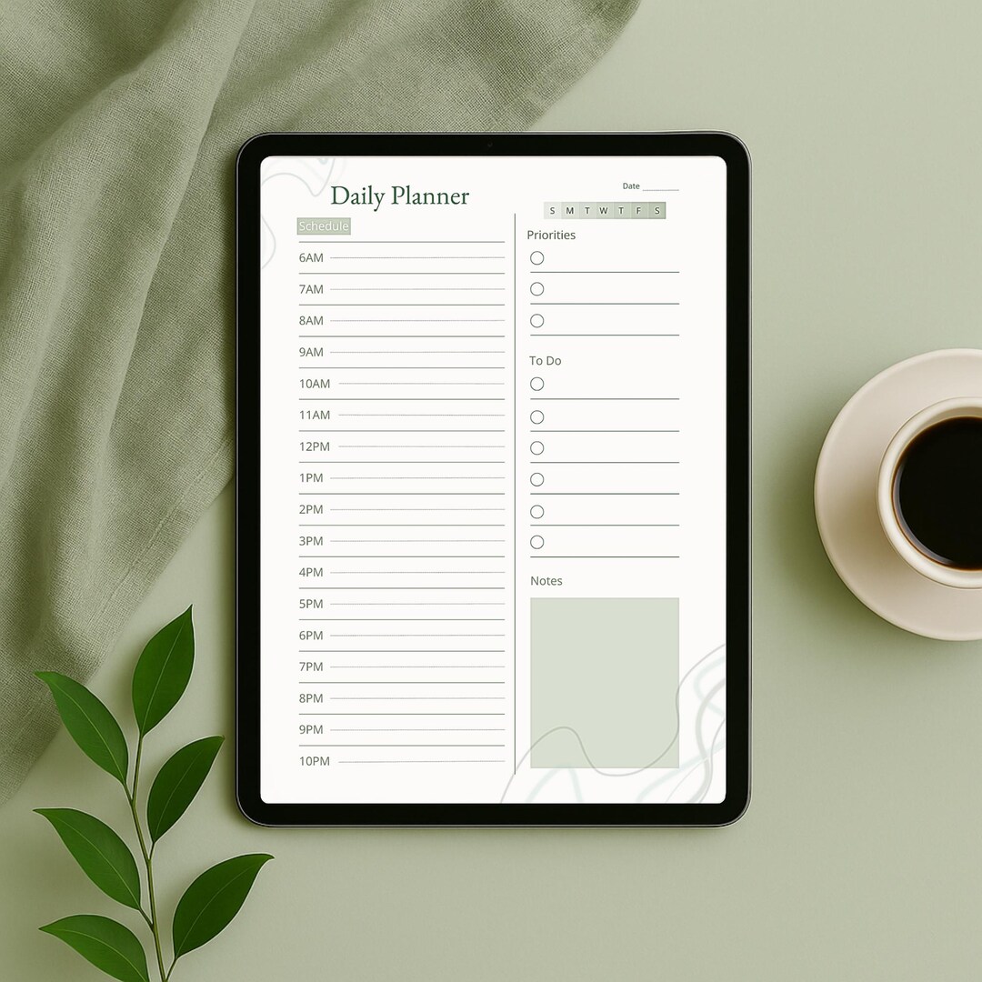Daily Planner Printable | Minimalist Sage Template | A4 & Letter ...