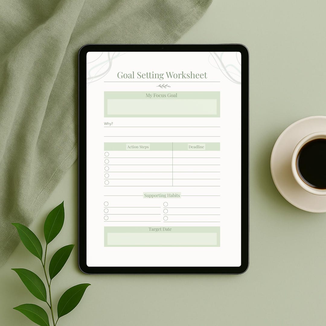 Goal Setting Worksheet | Minimalist Sage Template | A4 & Letter ...
