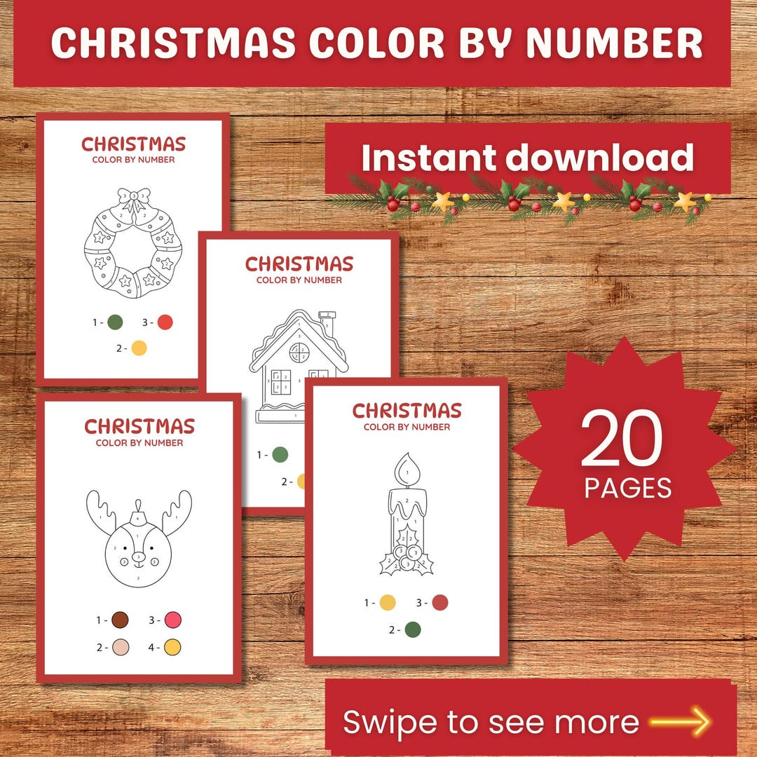 Christmas Color by Number • Printable Holiday Coloring Sheets • Number ...
