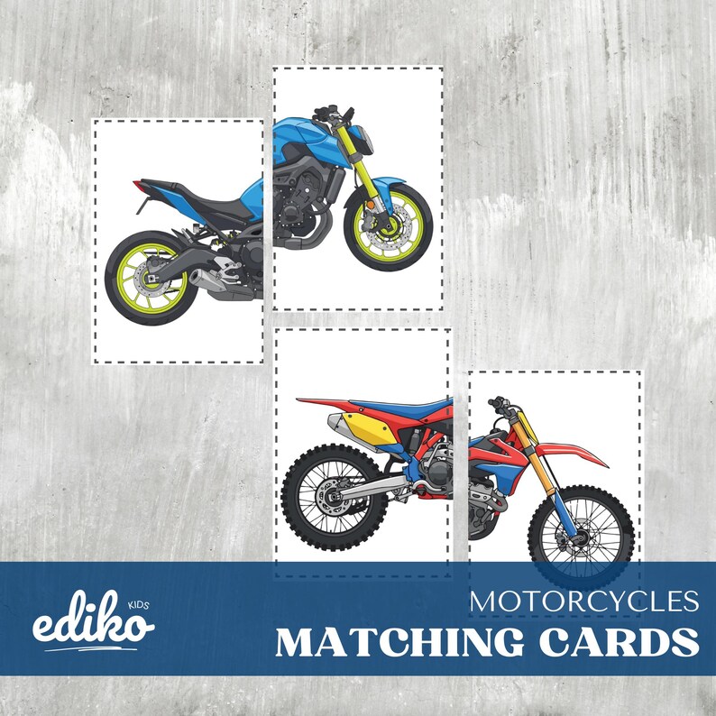 Motorcycle Matching Cards Printable for Toddlers & Preschoolers | 2 ...
