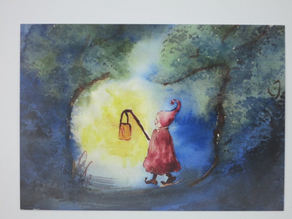 Dwarf With Lantern Seasonal Table Postcard Waldorf - Etsy