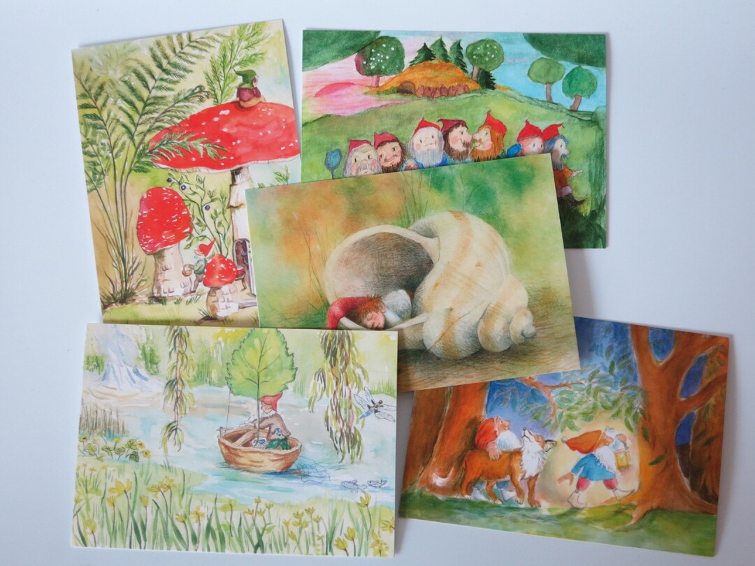 Postcard Set Dwarfs Seasonal Table 5 Postcards Waldorf - Etsy