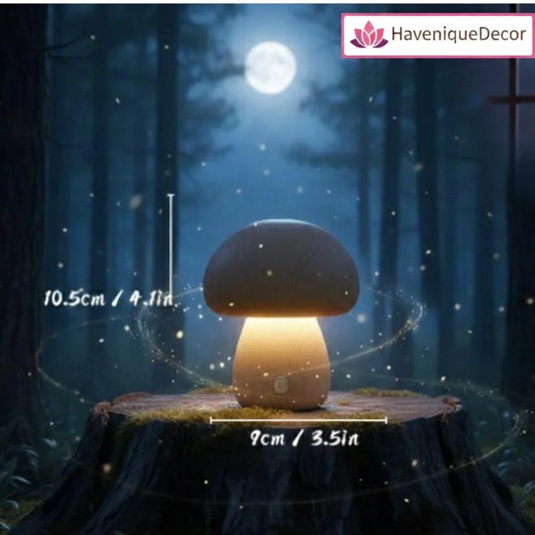 Modern Wooden Mushroom Lamp – Rechargeable Touch-control LED Light ...