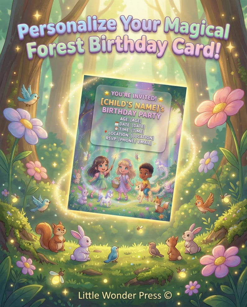Editable Kids Forest Birthday Invitation – Custom Name & Photo ...