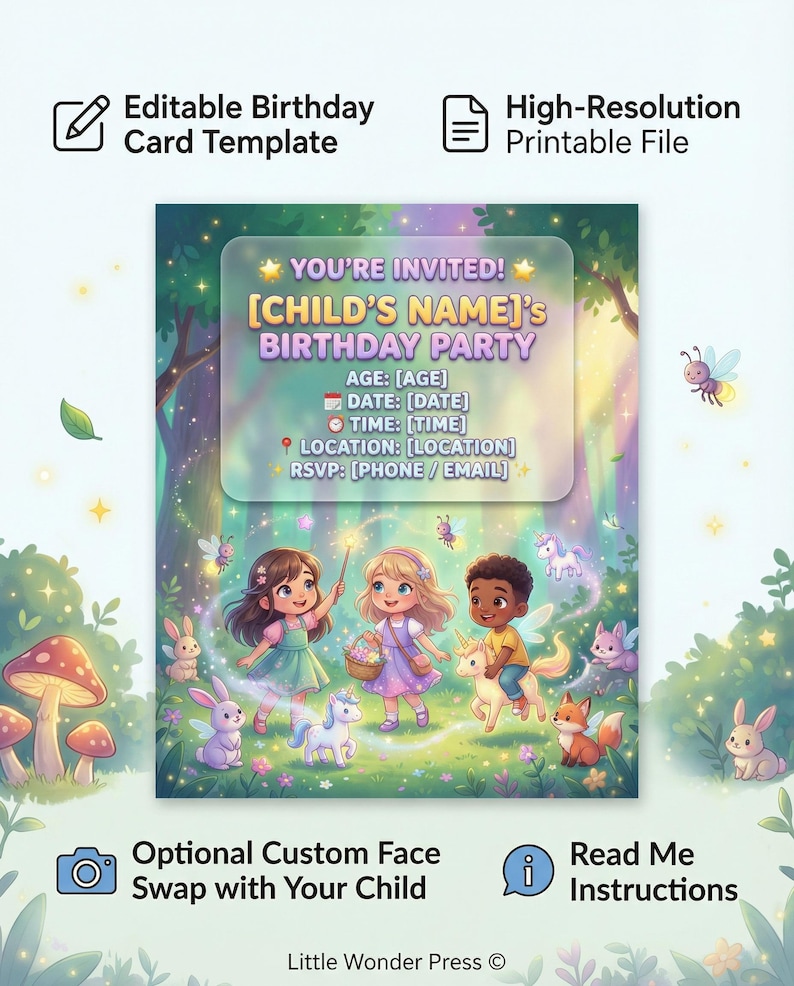 Editable Kids Forest Birthday Invitation – Custom Name & Photo ...