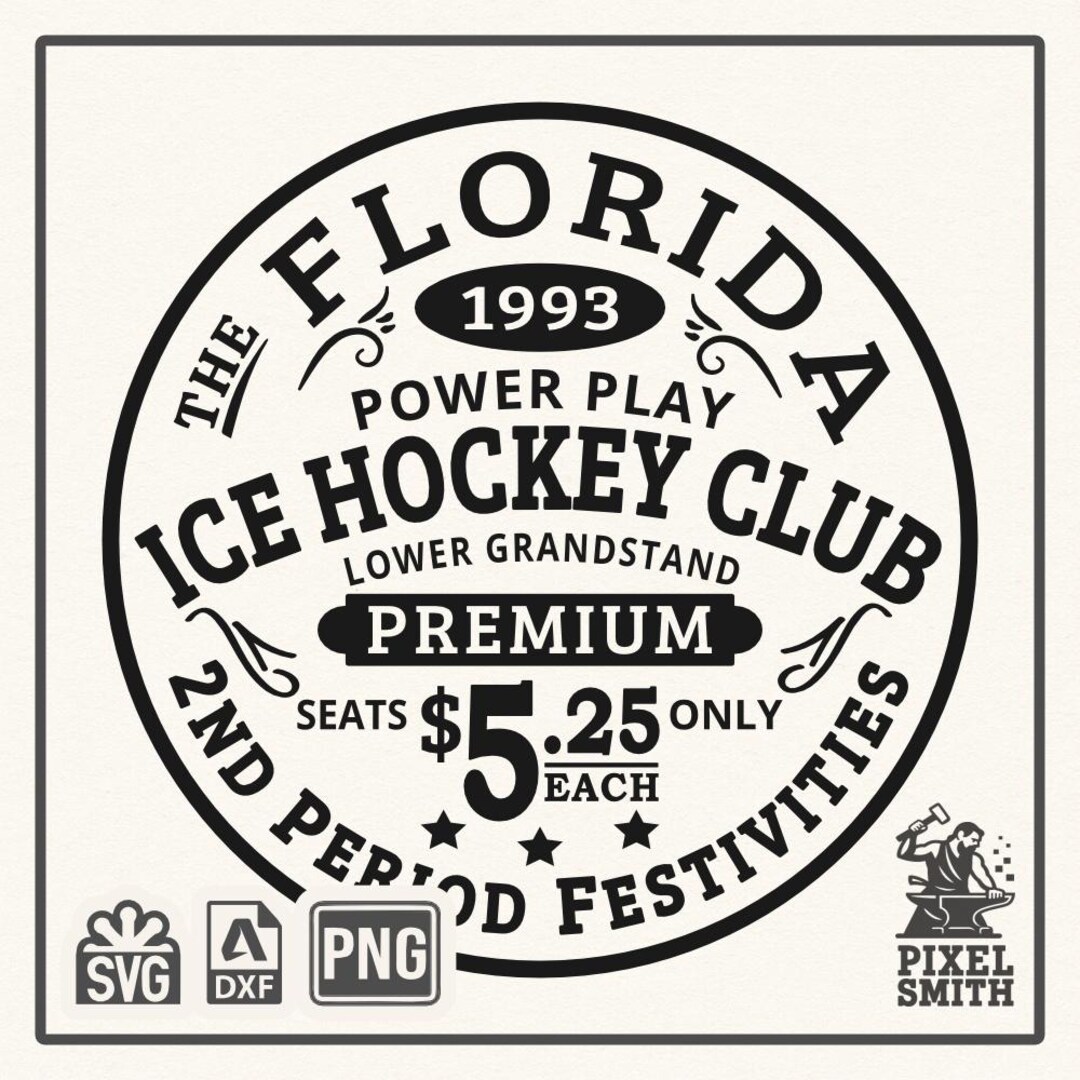 Florida Hockey CNC File | Retro Ticket DXF SVG | Vintage Badge Design ...