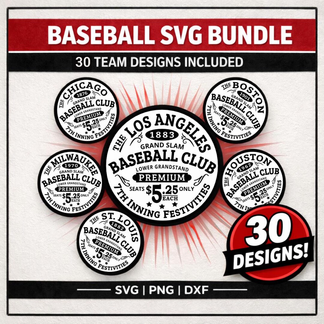 Retro Baseball SVG Bundle | 30 Vintage Ticket Style Baseball Designs ...