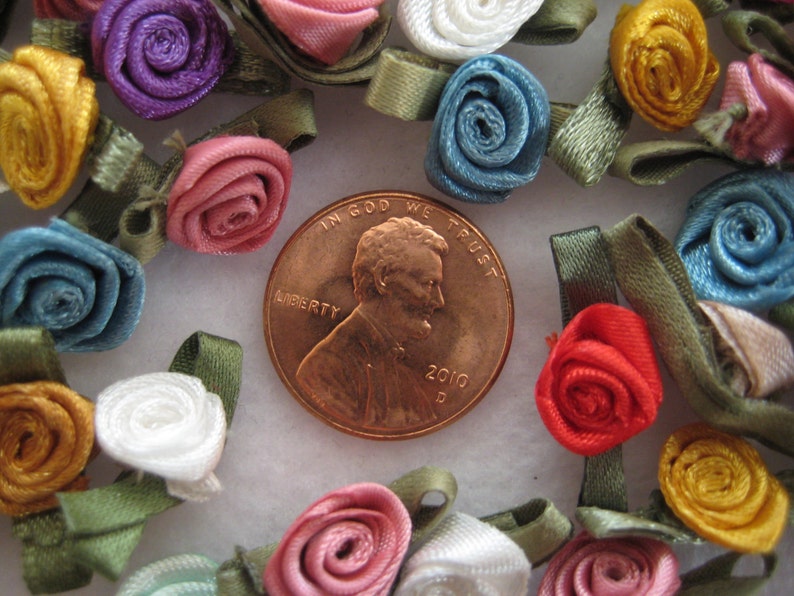 Satin Ribbon Rose Flower with leaves Appliqués Assorted Colors | Etsy