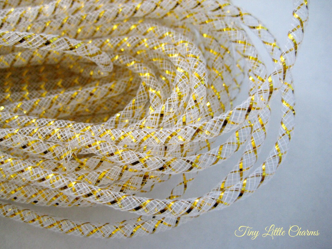 4 Mm Ivory Gold Foil Mesh Tubing, Nylon Mesh Tubing, Mesh Wreathes for Wedding, Baby Shower ...