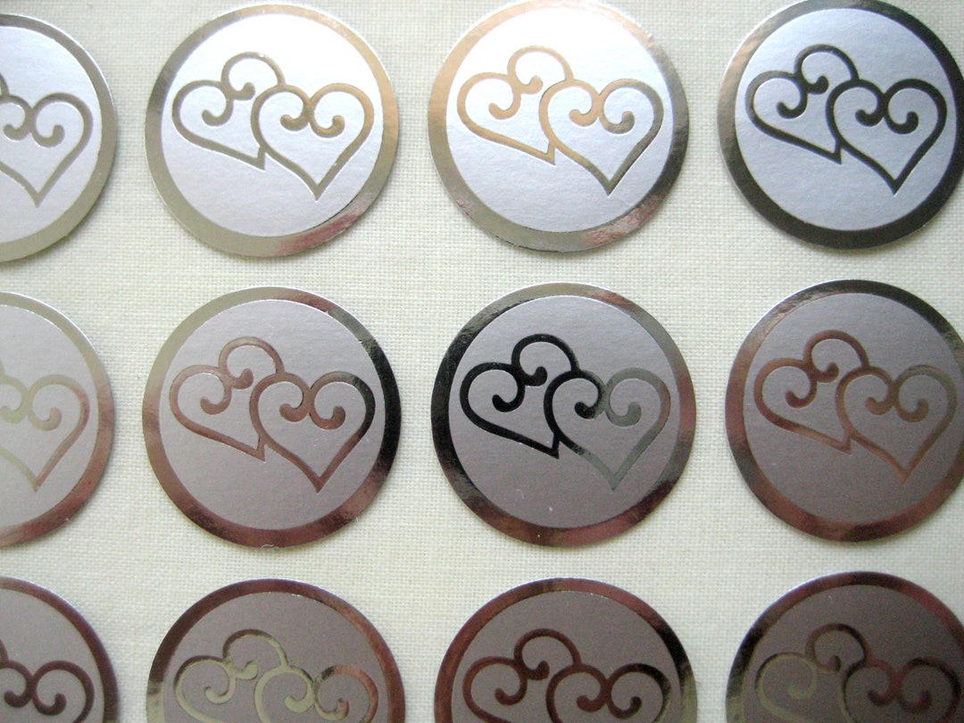 Silver Double Heart Stickers for Wedding Announcements Seal Stickers ...