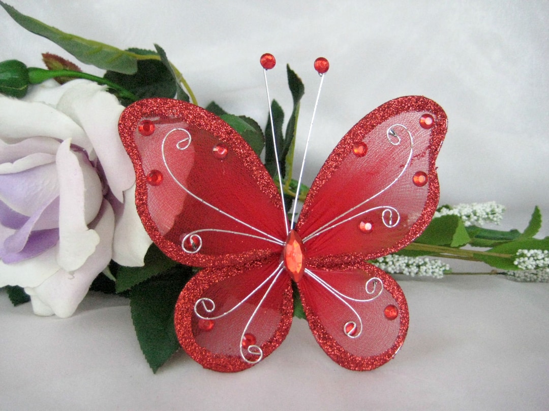 5 " RED Nylon Butterflies for Baby Shower, Wedding Decor, Flower ...