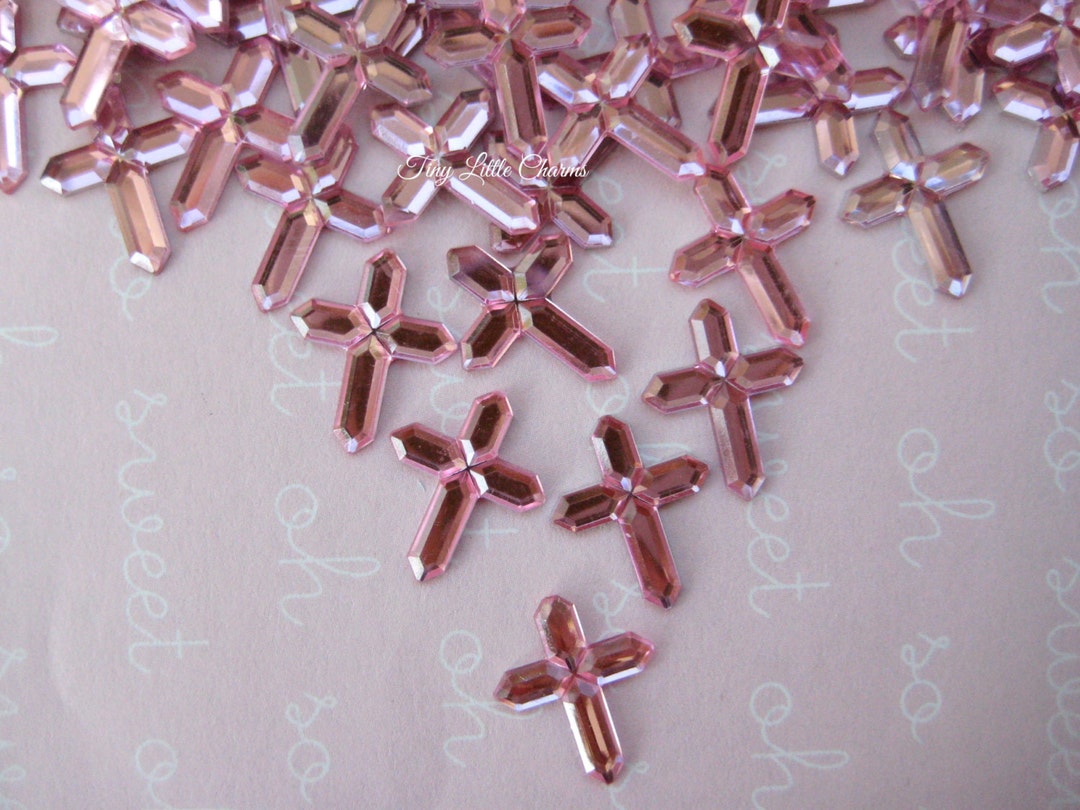 200 PINK Cross Rhinestones for Baptism, Christening, First Communion ...