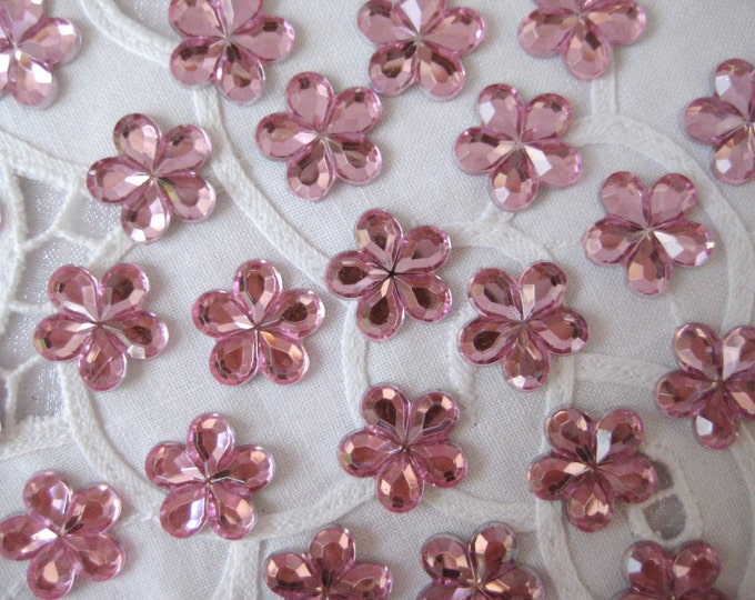 15 Mm Pink Rhinestone Acrylic Flower for Wedding, Baby Shower ...