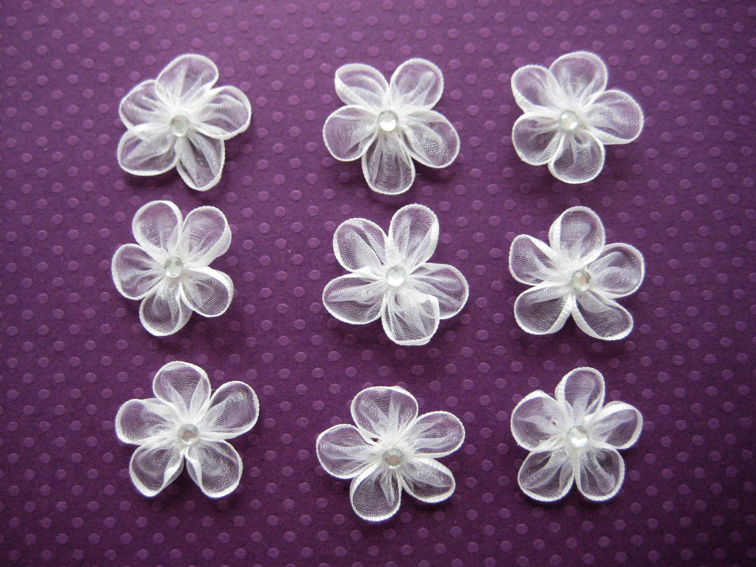 White Organza Flowers With White Trim Silver Rhinestone - Etsy