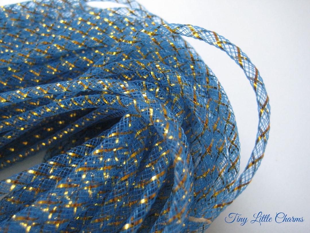 4 Mm Turquoise Mesh Tubing With Gold Foil Thread, Nylon Mesh Tubing ...