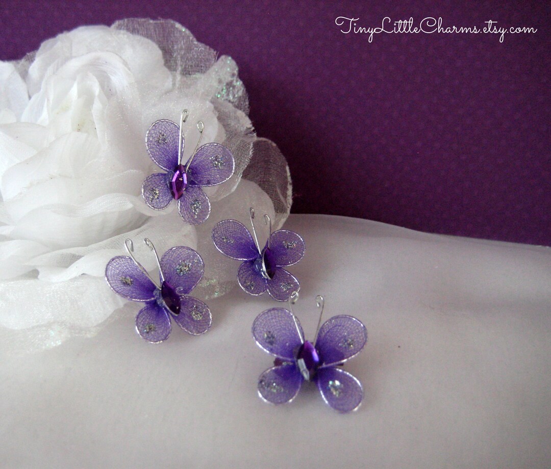 1 Inch Purple Nylon Butterfly With Rhinestone Center for Wedding ...