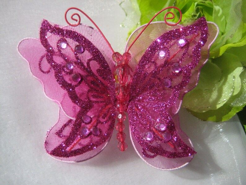 5 Fuchsia Nylon Butterflies 2 Layered for Wedding - Etsy