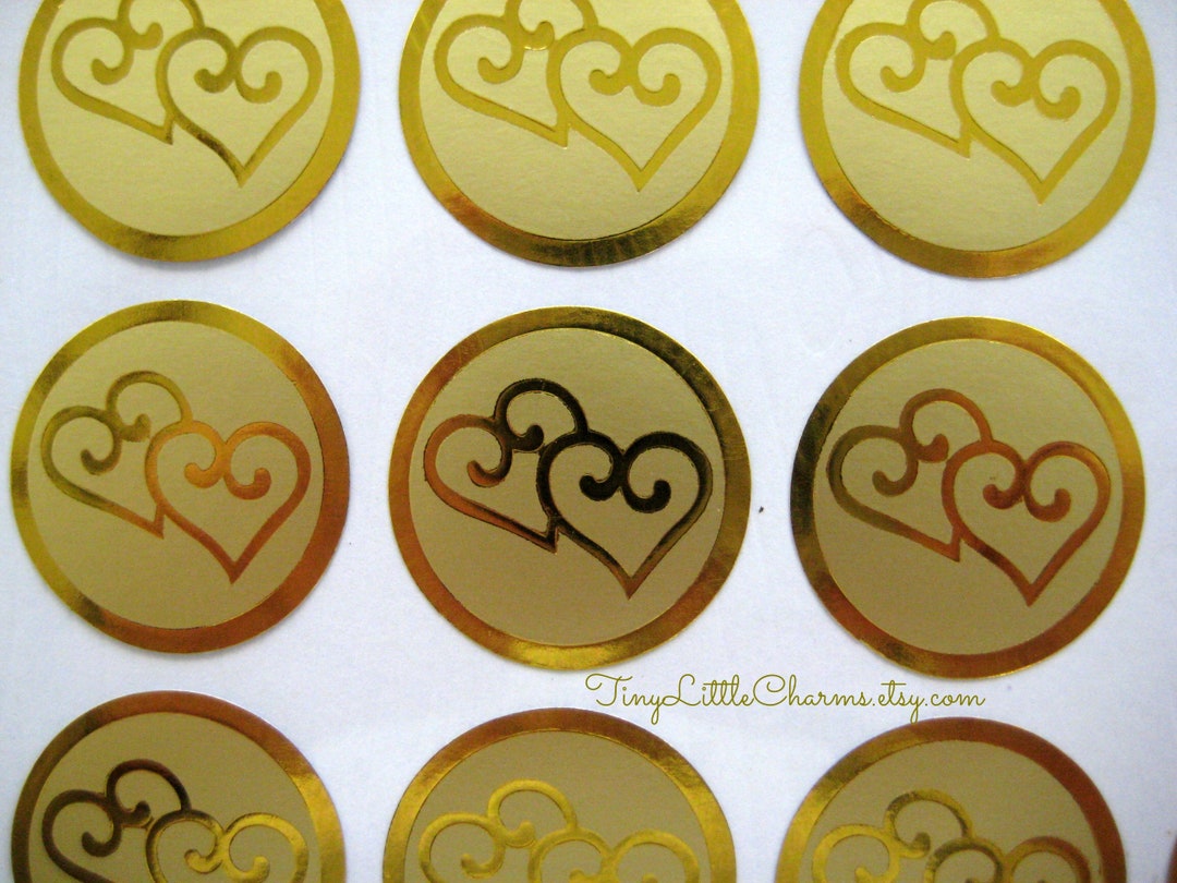 GOLD Double Heart Stickers for Wedding Announcements Seal Stickers ...
