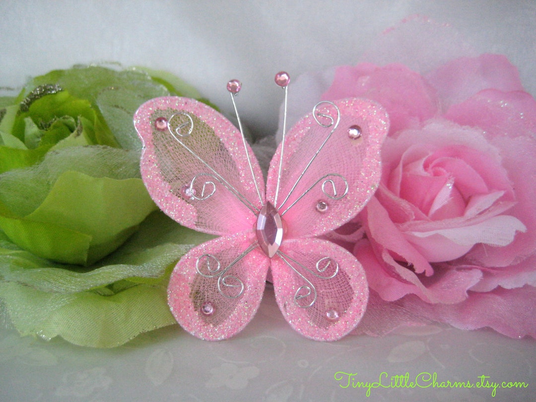 30 Pieces, 3" Pink Nylon Butterflies for Baby Shower, Wedding Decor ...