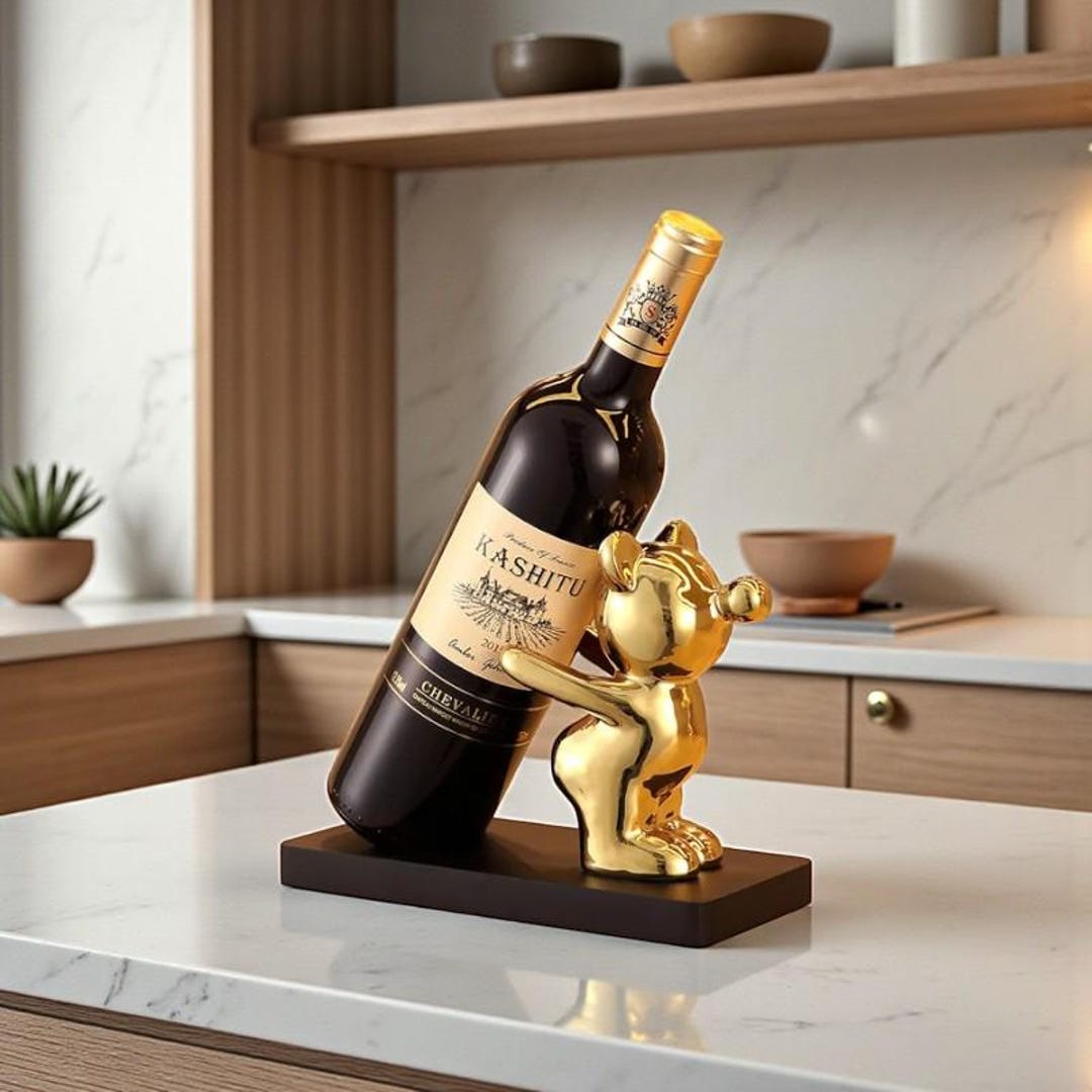 Ceramic Teddy Bear Wine Rack Statue – Decorative Wine Bottle Holder ...