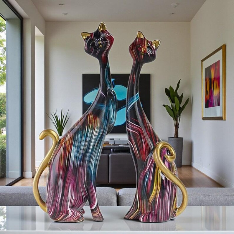 Modern Abstract Cat Statue Resin Home Decor Accent - Etsy