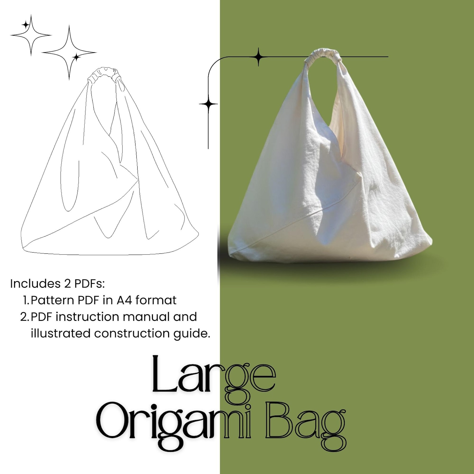 Large Origami Bag Sewing Pattern | Japanese Knot Tote Tutorial (PDF ...