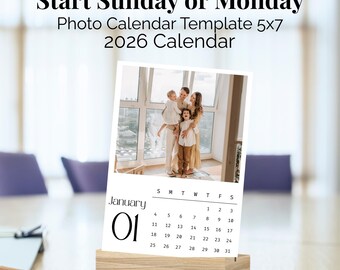 2026 Photo Calendar Template 7x5, Printable Editable Desk Calendar ...