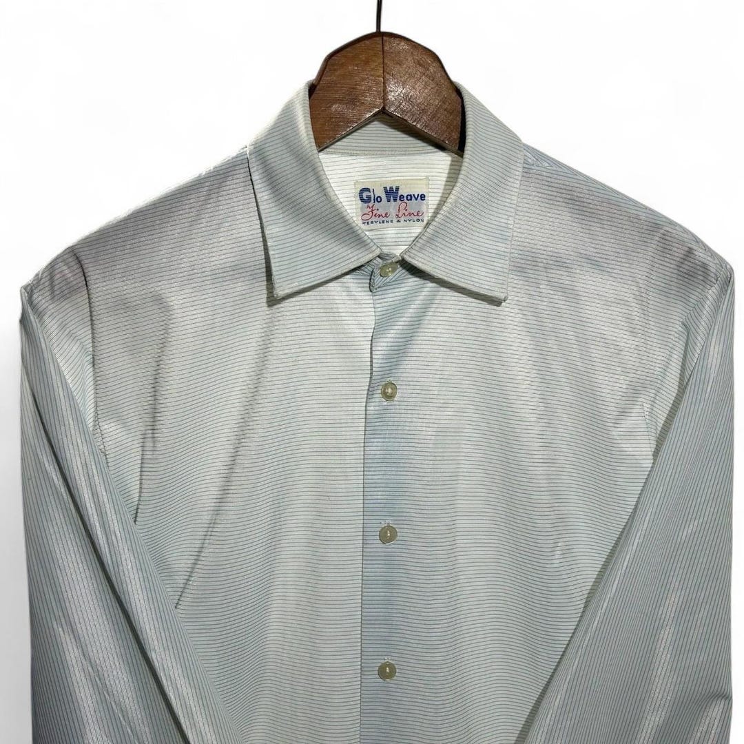 C. 1956 Gloweave Fine Line Terylene & Nylon White, Striped Blue Mesh ...
