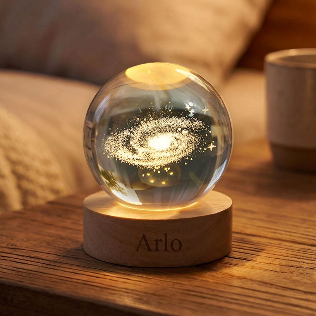 Custom Milky Way Night Light, Solar System Crystal Ball Lamp With Base ...