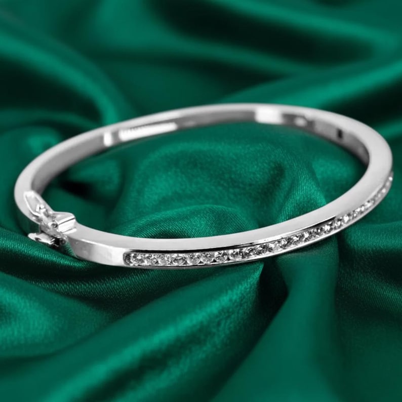 Pave Diamond 14k White Gold Bangle Handmade Openable Bangle for Women ...