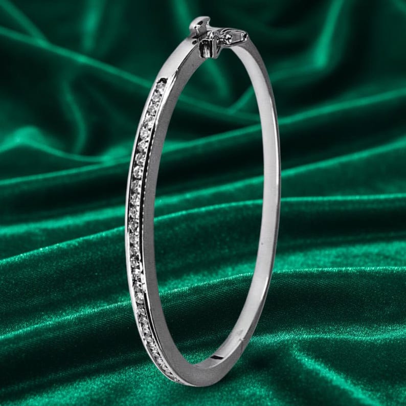 Pave Diamond 14k White Gold Bangle Handmade Openable Bangle for Women ...