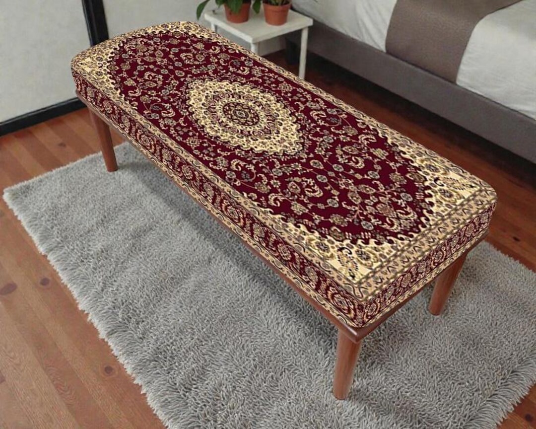 Boho Ottoman Bench, Handmade Kilim Bench,upholstered Wooden Entryway ...