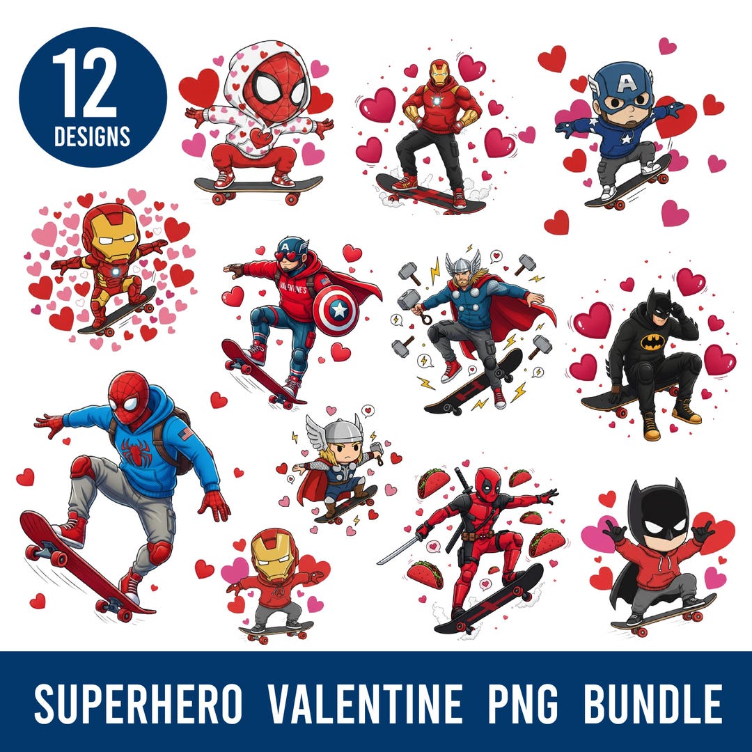 Valentine Superhero Clipart PNG, Love Superhero Clipart, Cartoon Hero ...