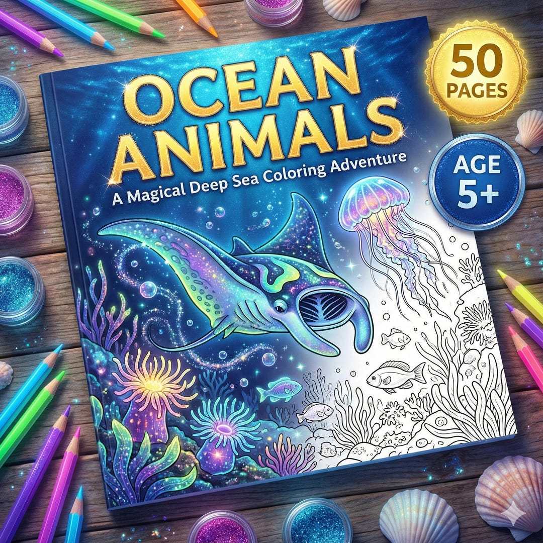 Ocean Animals Coloring Book 50 Printable Deep Sea Pages PDF - Etsy