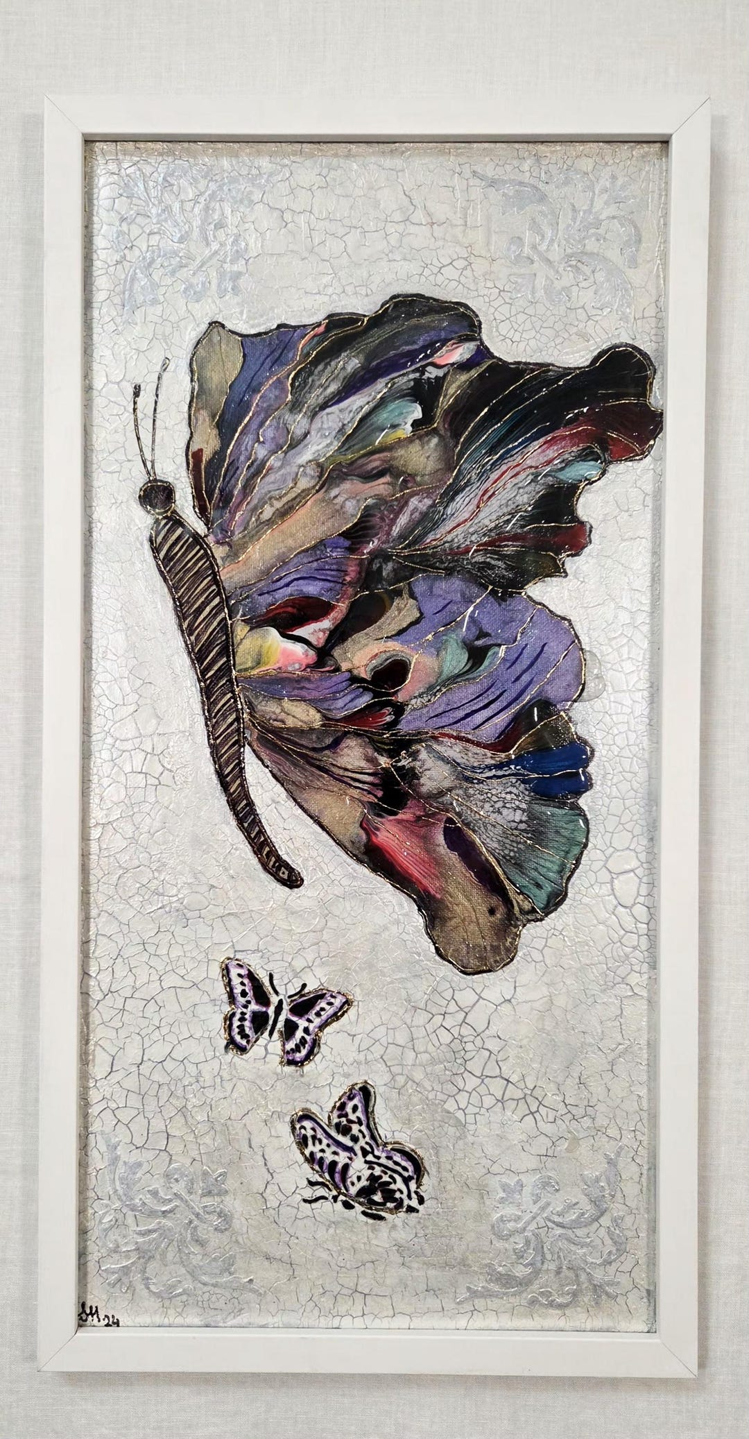 Whispers of Transformation – Butterfly Mixed Media Art, 21x11 Textured ...