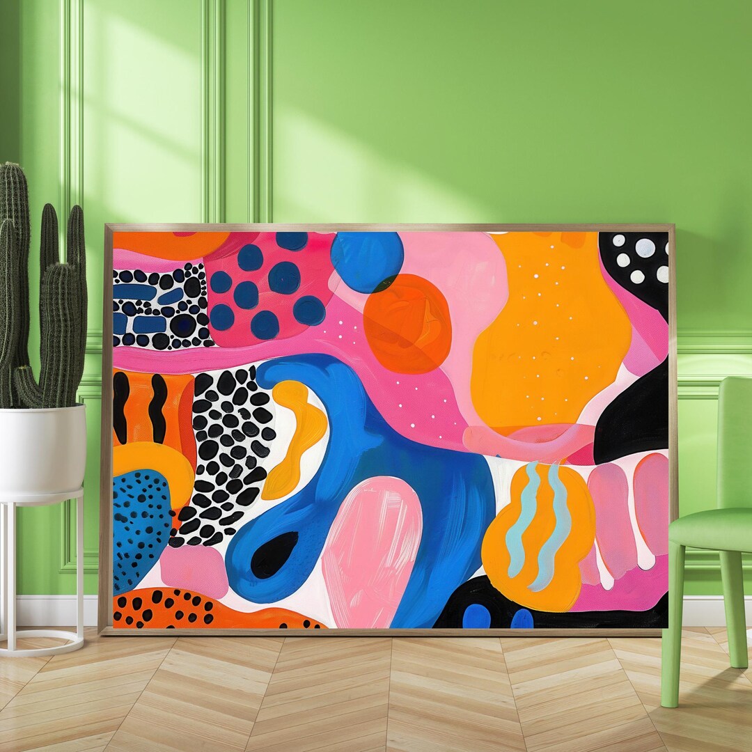 Bright Funky Abstract Wall Art Print, Colourful Modern Abstract Artwork ...